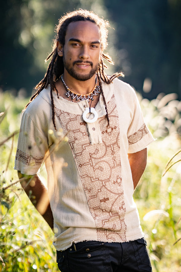 Mens WASKA Top Black Sacred Plant Shipibo | AJJAYA