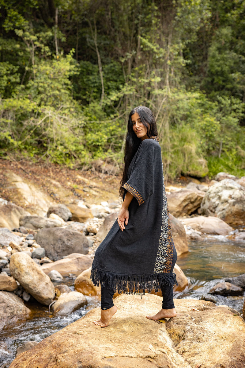 BUNTU Black Womens Kimono Robe Handmade | AJJAYA