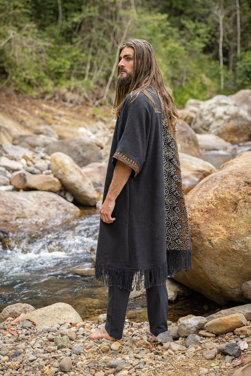BUNTU Beige Kimono Robe Handmade Tribal | AJJAYA