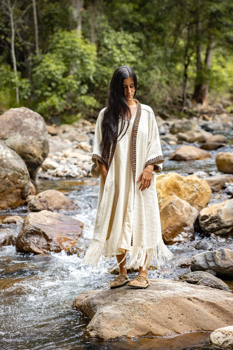 BUNTU Beige Womens Kimono Robe Handmade Tribal African – AJJAYA