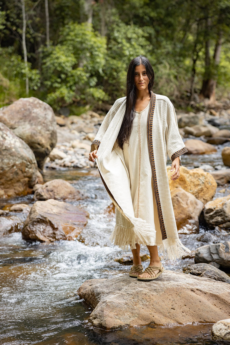 BUNTU Beige Womens Kimono Robe Handmade Tribal African – AJJAYA