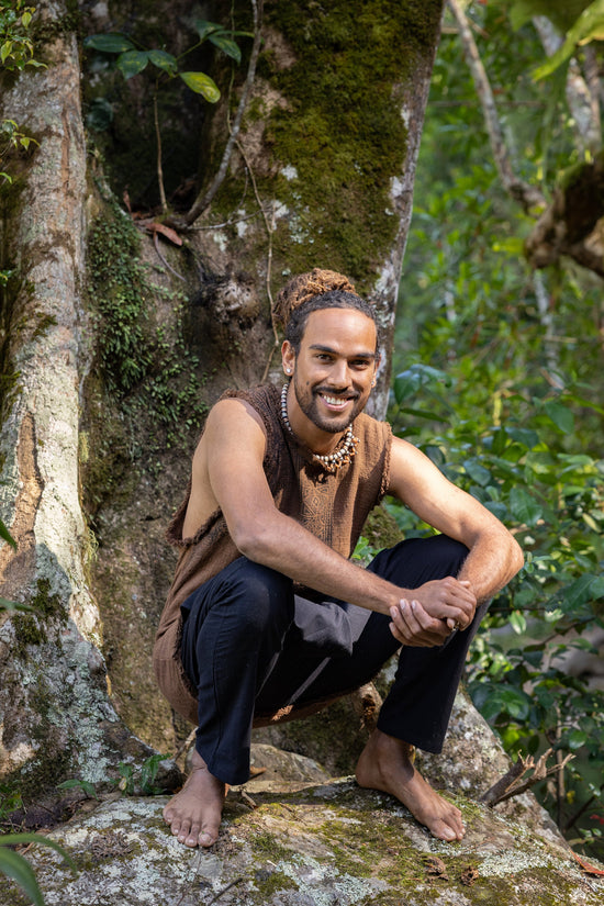 AKAU Tank Top Brown Sleeveless Shirt Shipibo Block