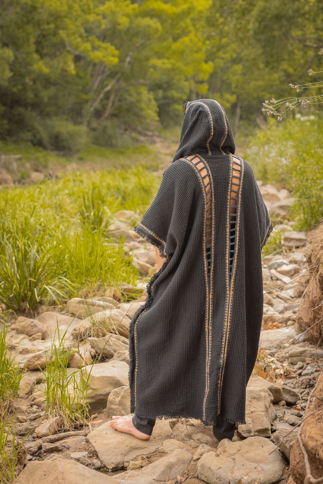 MAGOS WIZARD Long Black Raven Mens Hooded Kimono Vest