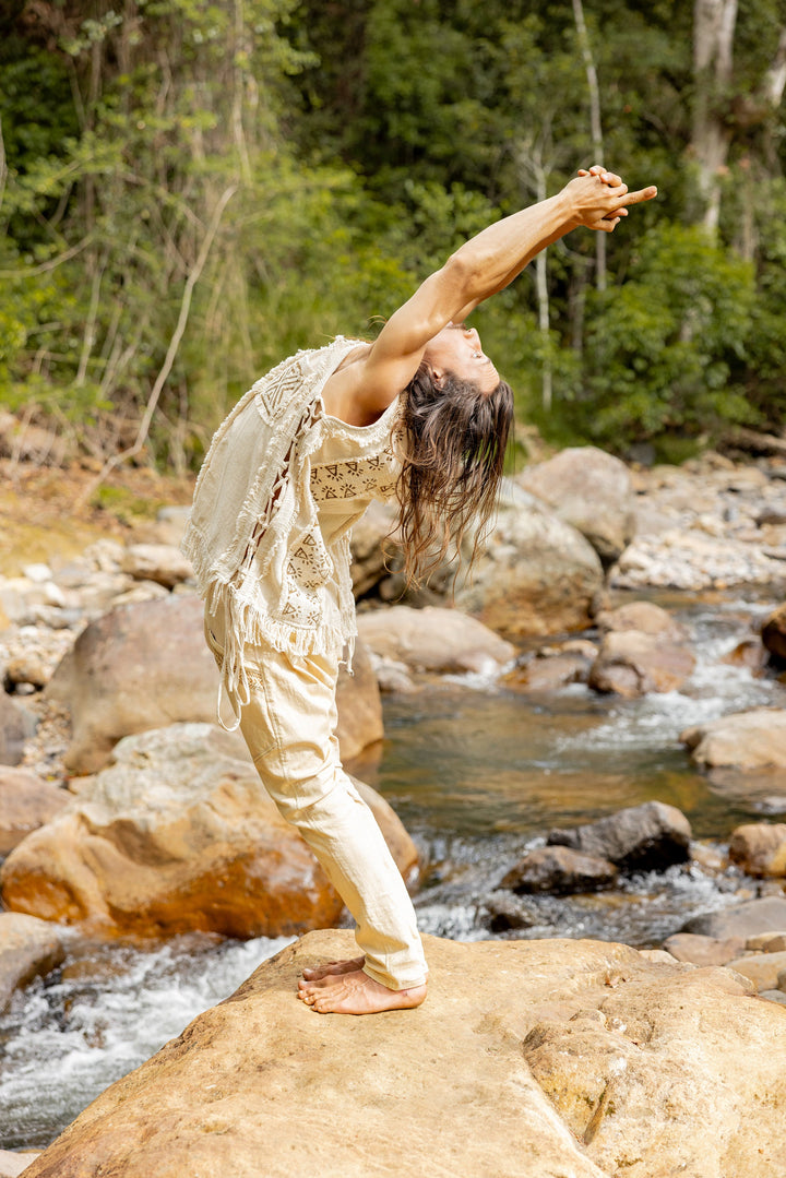 TAONGA Mens Vest Beige Cotton With Pocket Block Printed Tribal Pattern ...